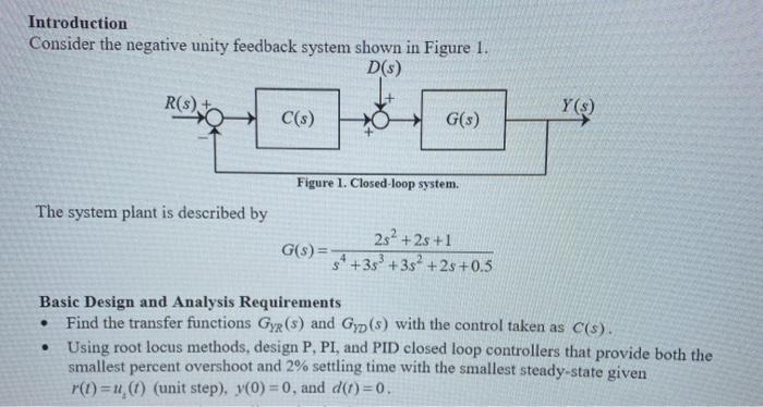 Solved Introduction Consider the negative unity feedback | Chegg.com