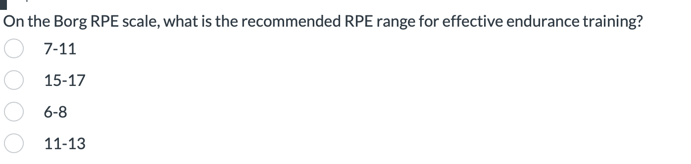 Solved On the Borg RPE scale, what is the recommended RPE | Chegg.com
