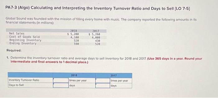Solved PA7-3 (Algo) Calculating and Interpreting the | Chegg.com