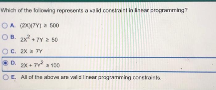 Solved Which of the following represents a valid constraint | Chegg.com