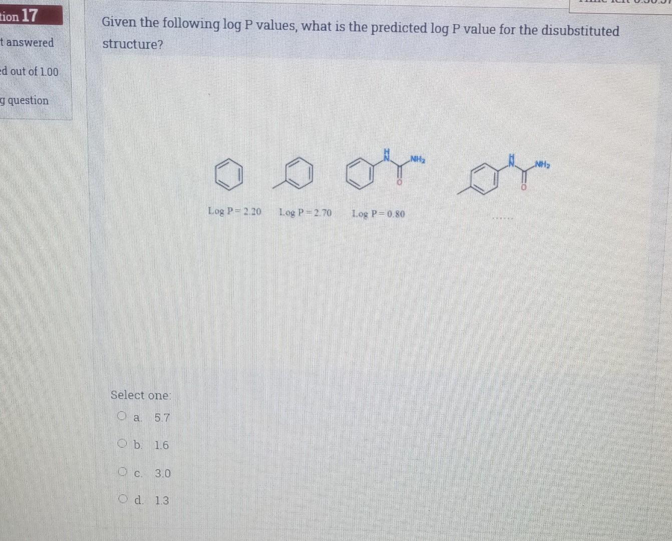 Solved tion 17 Given the following log P values, what is the | Chegg.com