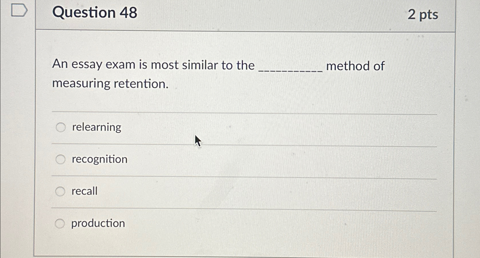Solved Question 482 ﻿ptsAn essay exam is most similar to the | Chegg.com
