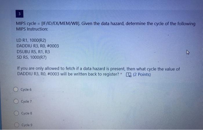 Solved MIPS cycle = [IF/ID/EX/MEM/WB]. Given the data | Chegg.com