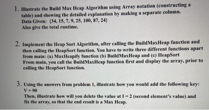 Solved 1. Illustrate the Build Max Heap Algorithm using | Chegg.com