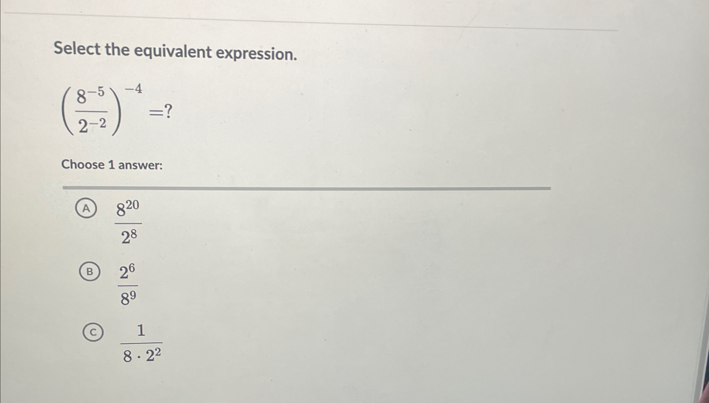 Solved Select the equivalent expression.(8-52-2)-4=Choose 1 | Chegg.com