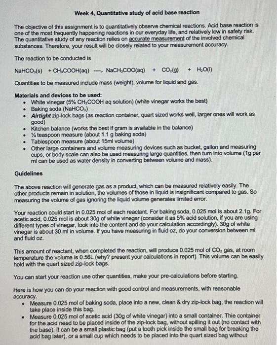 Solved Week 4, Quantitative study of acid base reaction The | Chegg.com
