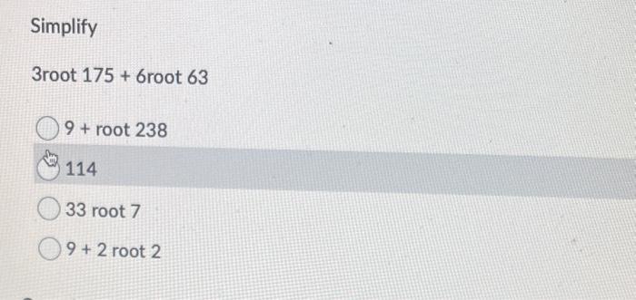 Solved Simplify 3root 175+6 root 639+root23811433 root 79+2 | Chegg.com