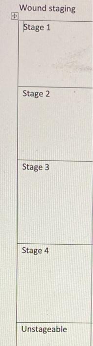 Solved Wound staging Stage 1 Stage 2 Stage 3 Stage 4 | Chegg.com