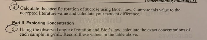 Understanding Polarimetry 4. Calculate the specific | Chegg.com