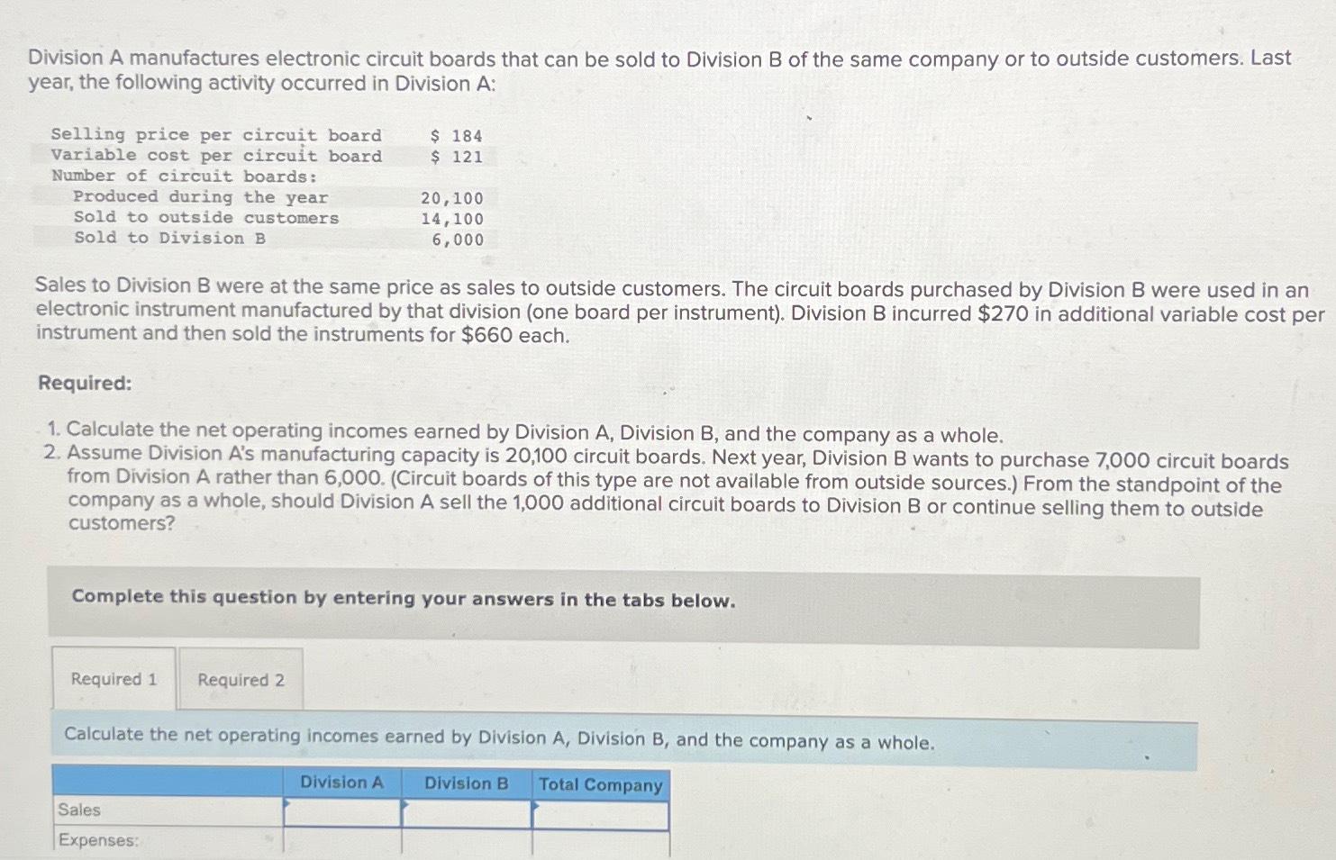 Solved Division A manufactures electronic circuit boards | Chegg.com