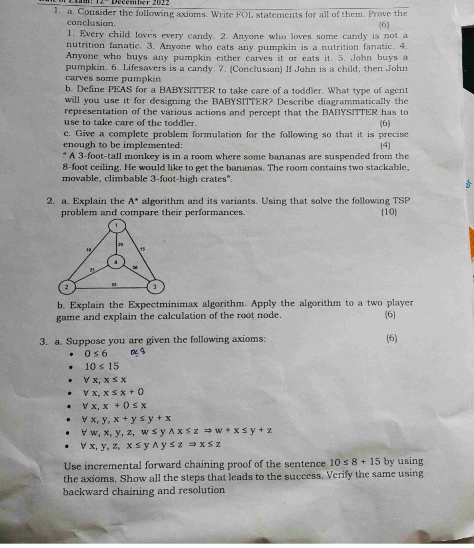 Solved 1. a. Consider the following axioms. Write FOL | Chegg.com