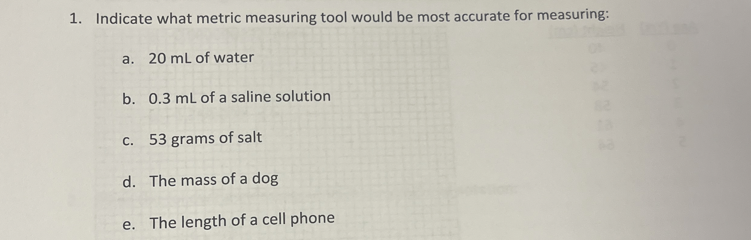 Solved Indicate what metric measuring tool would be most | Chegg.com