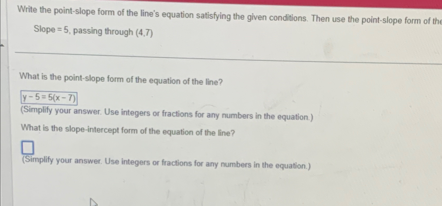 Solved Write the point-slope form of the line's equation | Chegg.com