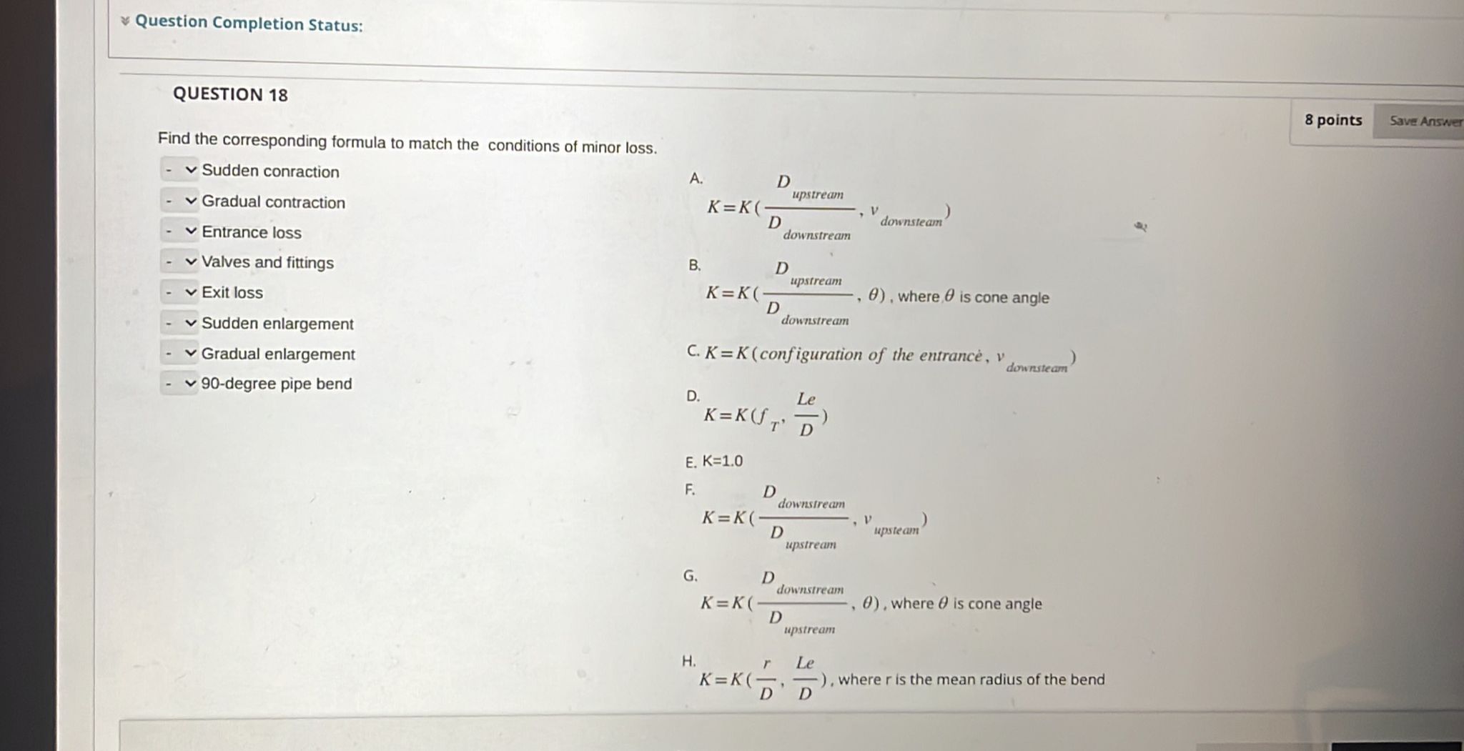Solved QUESTION 18Find the corresponding formula to match | Chegg.com