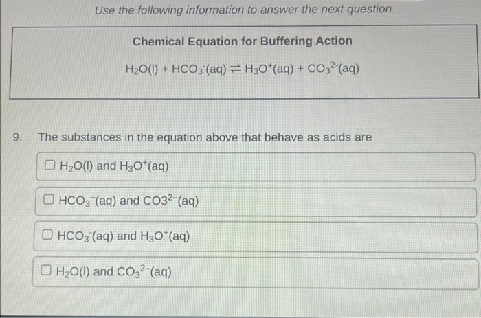 Solved Chemical Equation for Buffering Action | Chegg.com