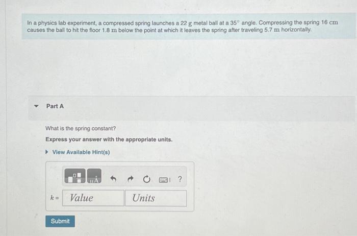 Solved In a physics lab experiment, a compressed spring | Chegg.com