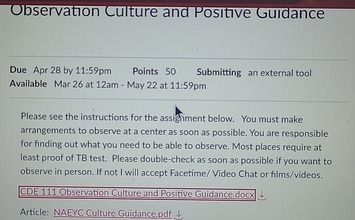 Observation Culture and Positive GuidanceDue Apr 28 | Chegg.com