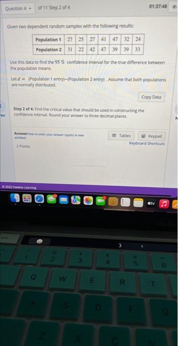 Solved Glven two dependent random samples with the following | Chegg.com