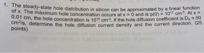 Solved 1. The steady-state hole distribution in silicon can | Chegg.com