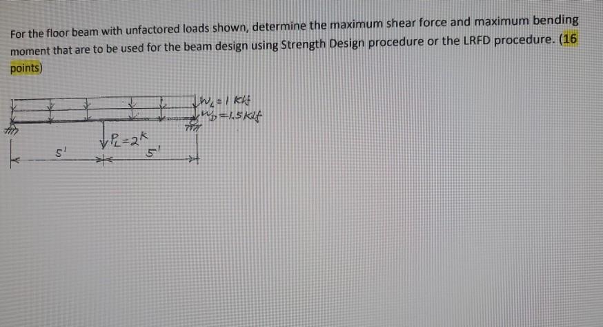 Solved For the floor beam with unfactored loads shown, | Chegg.com