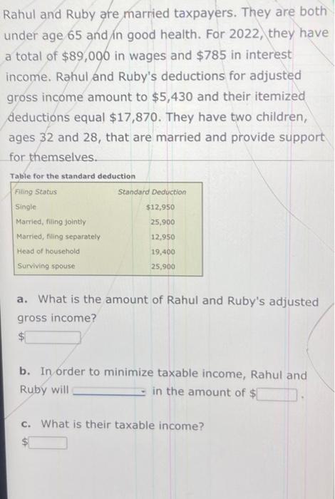 Solved Rahul and Ruby are married taxpayers. They are both | Chegg.com