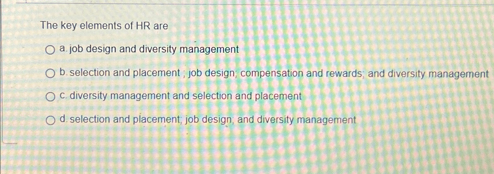 Solved The key elements of HR area. ﻿job design and | Chegg.com