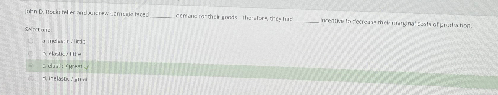 Solved John D. ﻿Rockefeller and Andrew Carnegie faced demand | Chegg.com