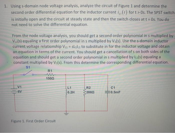 Solved 1. Using s-domain node voltage analysis, analyze the | Chegg.com