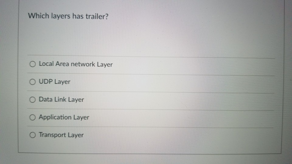 Solved Which layers has trailer? O Local Area network Layer | Chegg.com