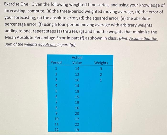 Solved Exercise One: Given the following weighted time | Chegg.com