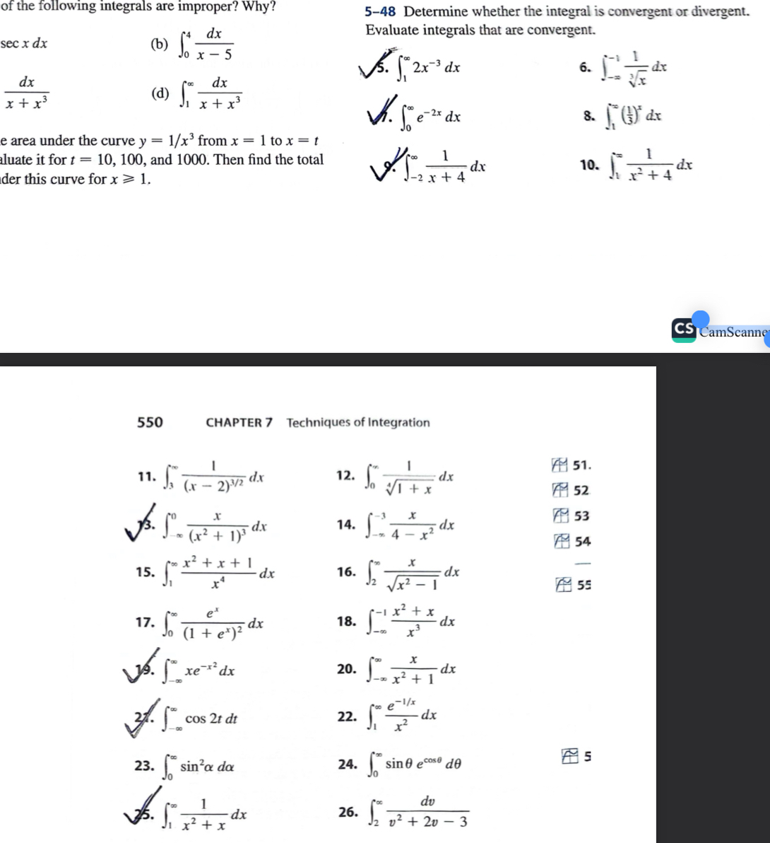 Solved 5-48 ﻿Determine whether the integral is convergent or | Chegg.com