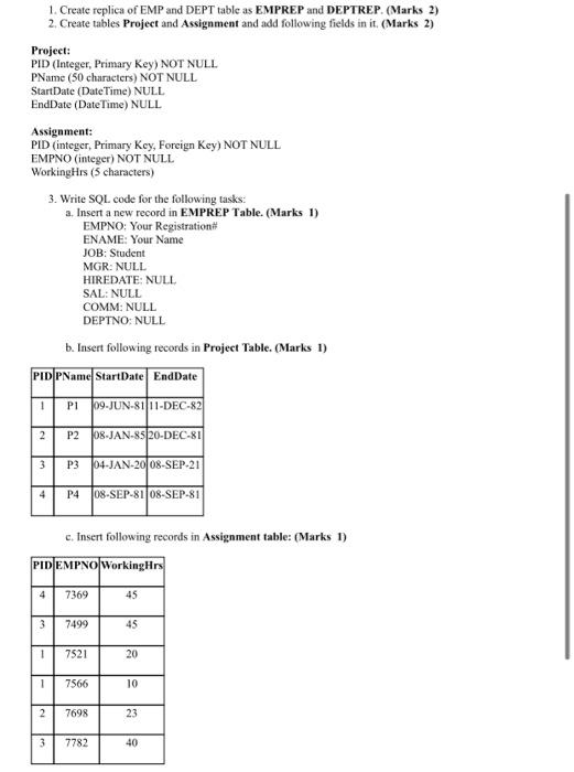 Solved 1. Create replica of EMP and DEPT table as EMPREP and | Chegg.com