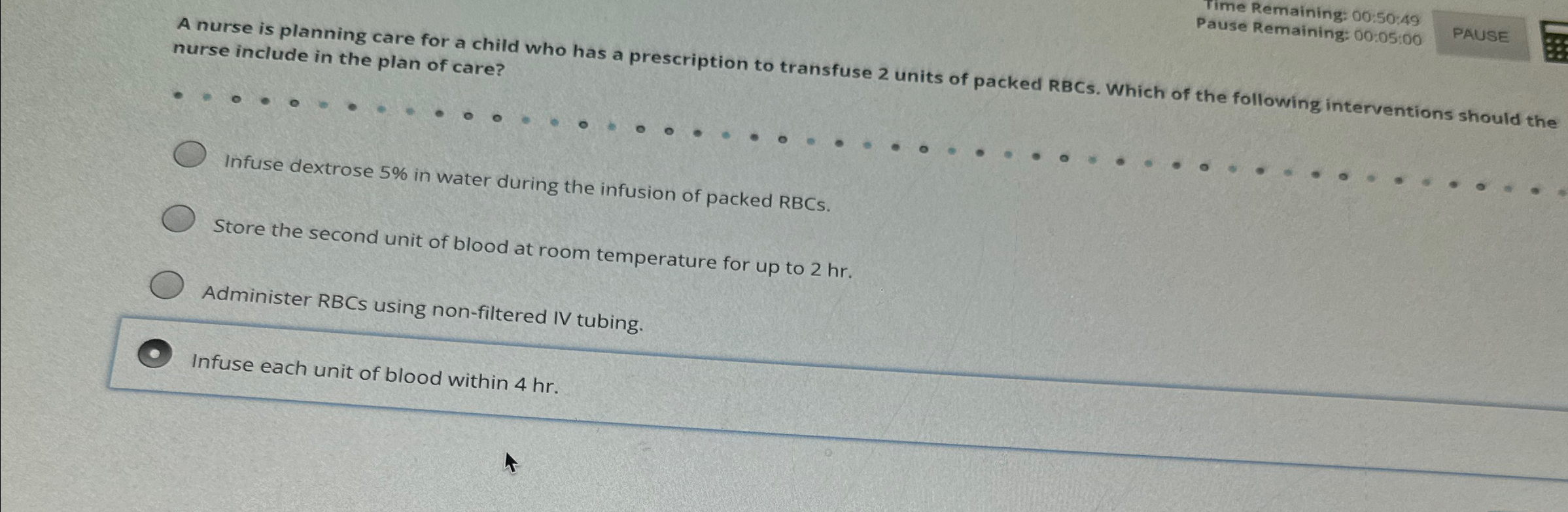 Solved Pause Remaining: 00:50:49nurse include in the plan of | Chegg.com
