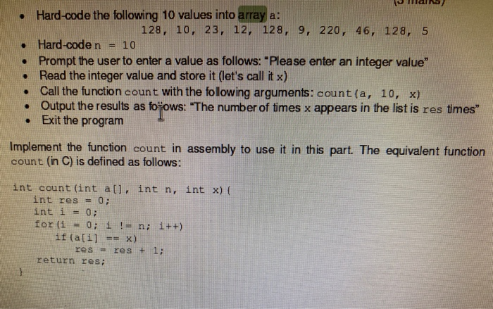 Solved HIL Hard-code the following 10 values into array a: | Chegg.com