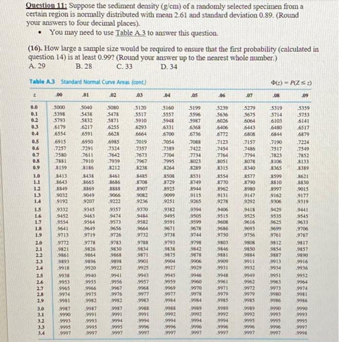 Solved Question 11: Suppose the sediment density (g/cm) of a | Chegg.com