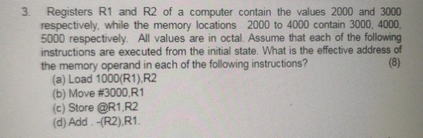 Solved Registers R1 and R2 of a computer contain the values | Chegg.com