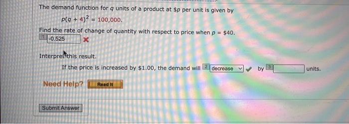Solved The demand function for q units of a product at $p | Chegg.com