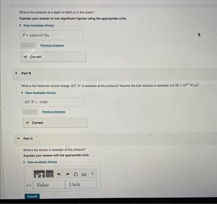 Solved What is the pressure at a depth of 5000 m in the | Chegg.com