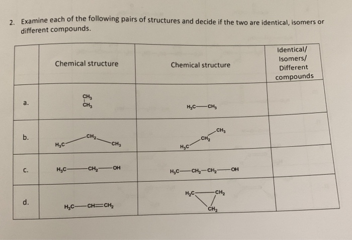 Solved 2. Examine each of the following pairs of structures | Chegg.com