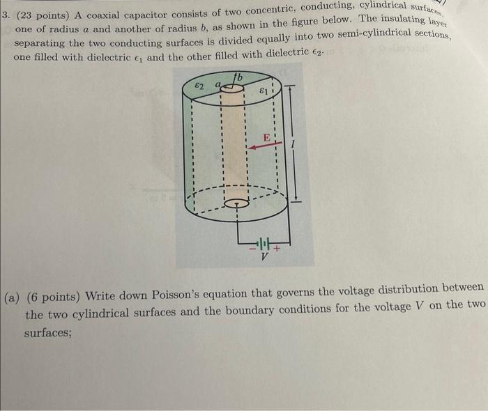 Solved (23 points) A coaxial capacitor consists of two | Chegg.com