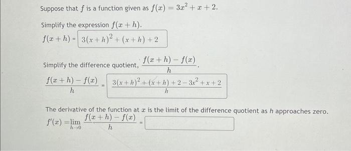 Solved Suppose that f is a function given as f(x)=3x2+x+2. | Chegg.com