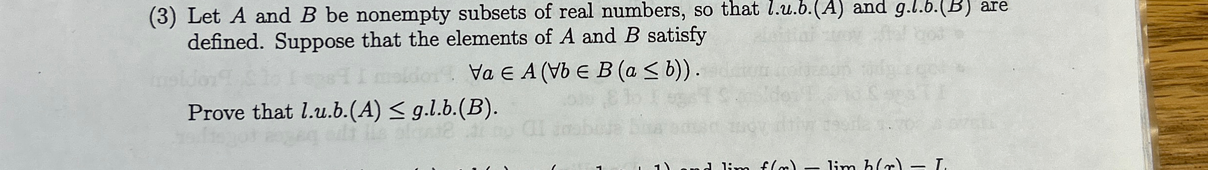 (3) ﻿Let A and B ﻿be nonempty subsets of real | Chegg.com