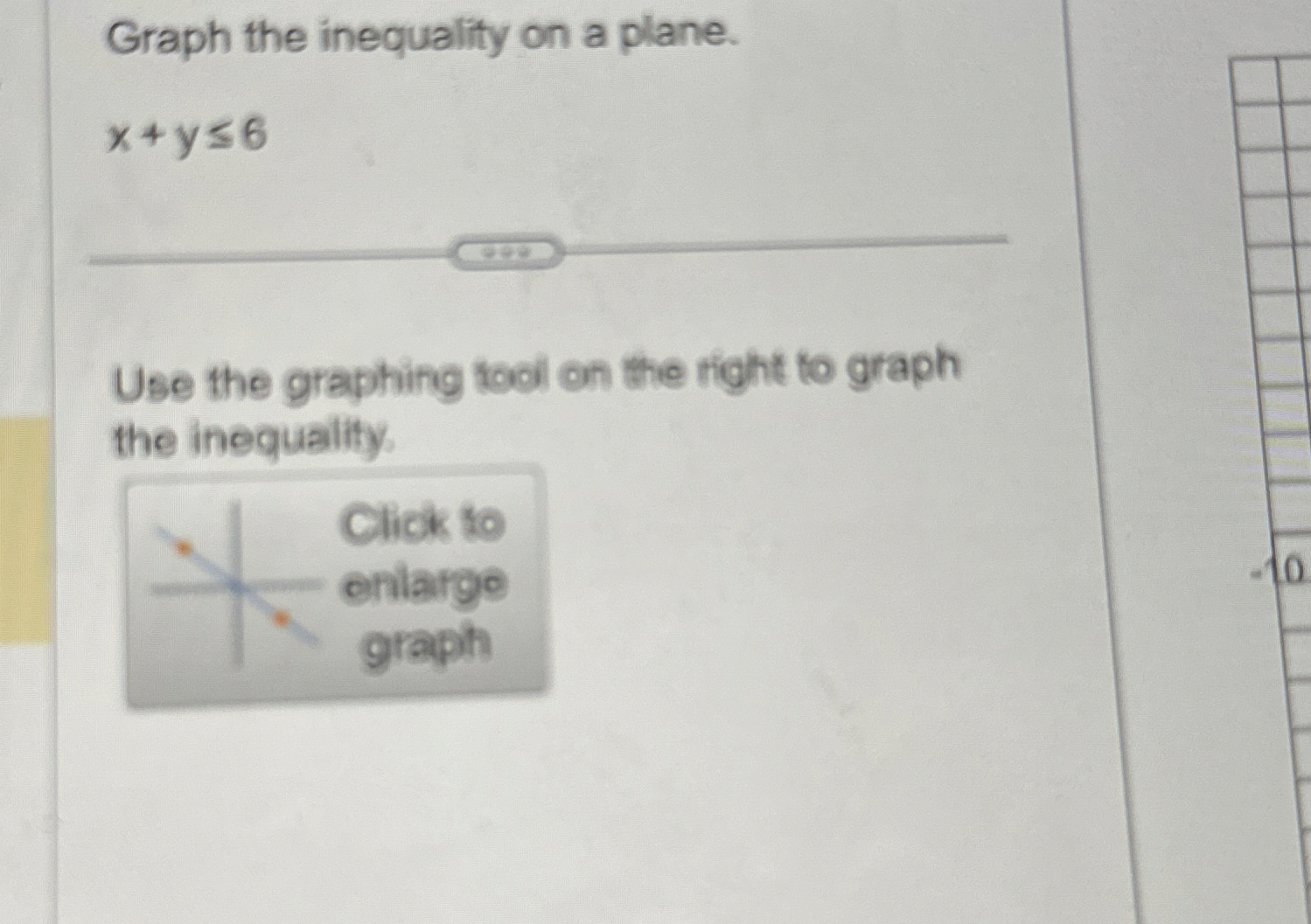 Solved Graph the inequality on a plane.x+y≤6Use the graphing | Chegg.com