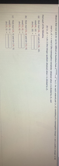 Solved Observe that mod and div can be defined as functions | Chegg.com