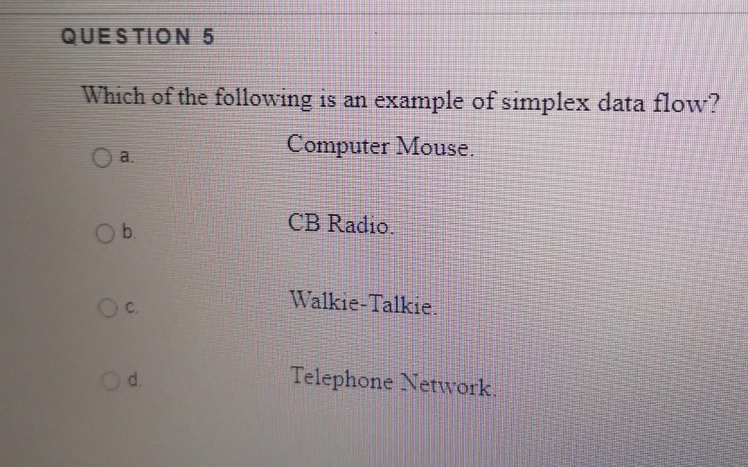 Solved QUESTION 5 Which of the following is an example of | Chegg.com