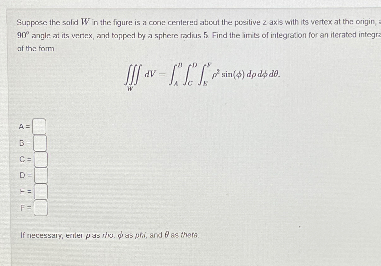 Solved Suppose the solid W ﻿in the figure is a cone centered | Chegg.com
