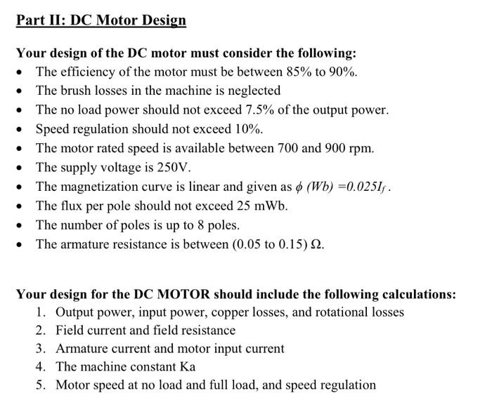 Solved Part II: DC Motor Design Your design of the DC motor | Chegg.com