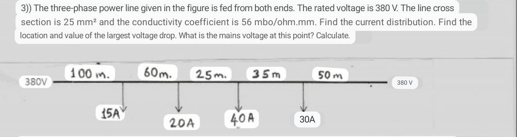 Solved 3)) The three-phase power line given in the figure is | Chegg.com