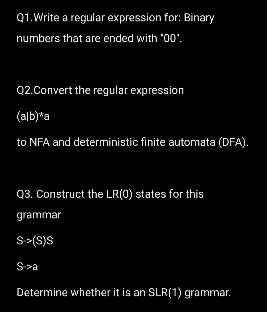 Solved Q1.Write a regular expression for: Binary numbers | Chegg.com