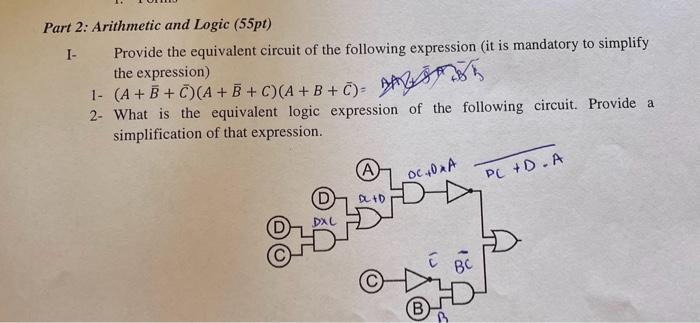 Solved Part 2: Arithmetic and Logic (55pt) I- Provide the | Chegg.com